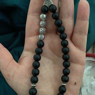 Onyx Tasbih Custom Name With Matte Black Stone Round Prayer Beads ...
