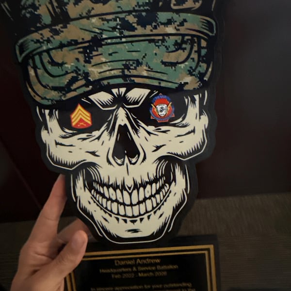 Personalized Military Skull Plaque: Award, PCS, Retirement, Promotion ...