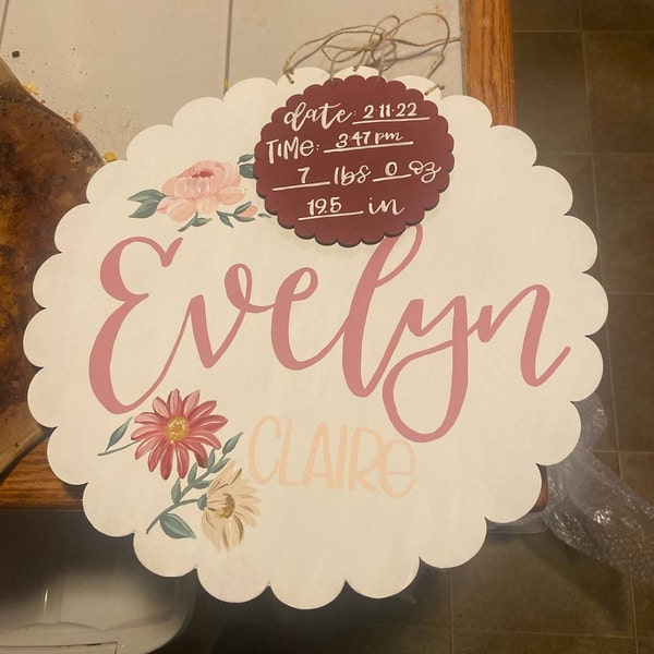 Boho Floral Hospital Door Hanger, Baby Girl Door Hanger, Scallop Edge ...
