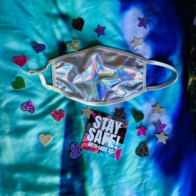 Liquid Party Pure Holographic Silver White Face Mask for Festivals and ...