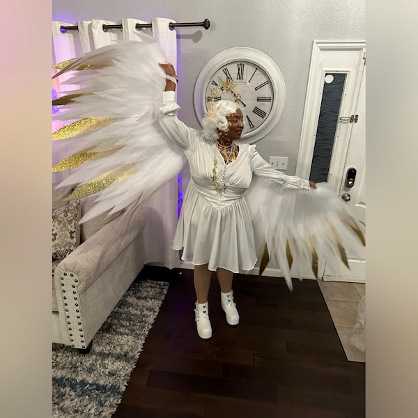White and Gold Dance Wings, Angel Wings, Wings for Party, Wings for ...