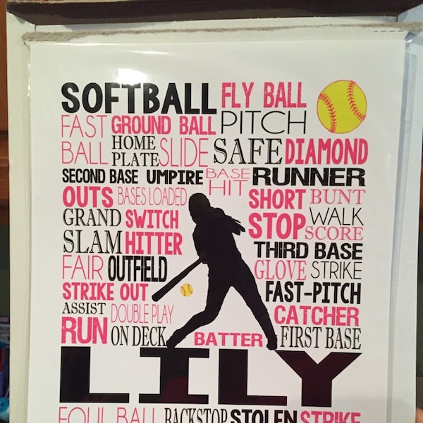 Custom Softball Art, Personalized Softball Poster Typography, Softball ...