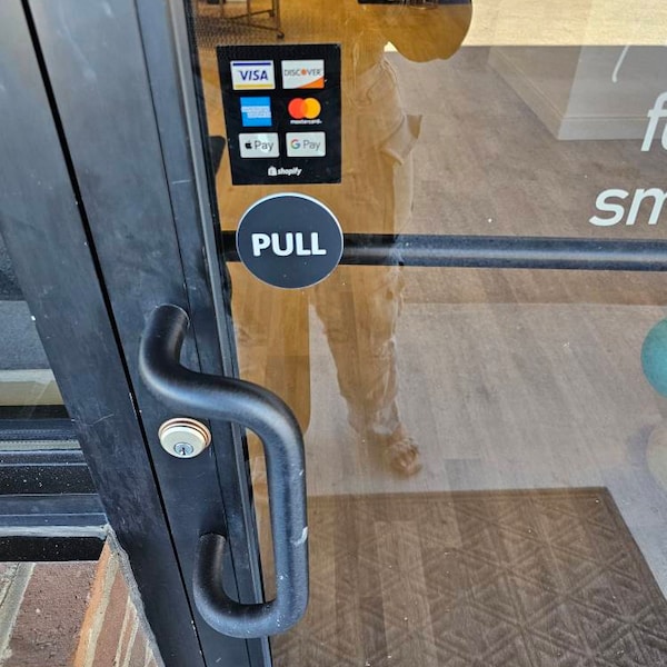 Metallic Silver Push Pull Door Signs - Self-adhesive Aluminium UV ...