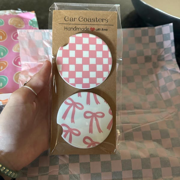 Custom Ceramic Car Coasters: Pink Coquette, Cowboy Hat, Retro Check ...