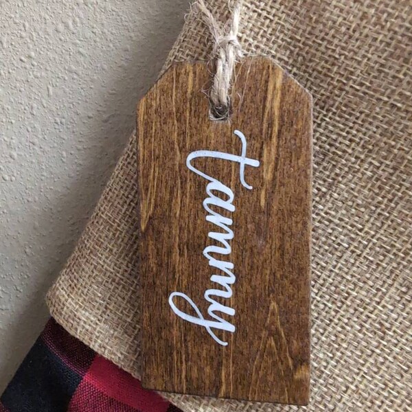 BEST SELLING | Wood Stocking Tags | Handlettered Stained Tags ...