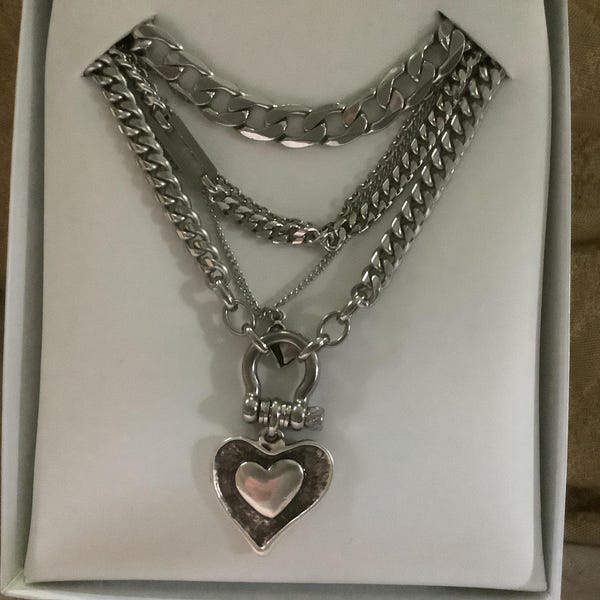 Chunky Multi Layer Silver Necklace for Women in Stainless Steel With ...