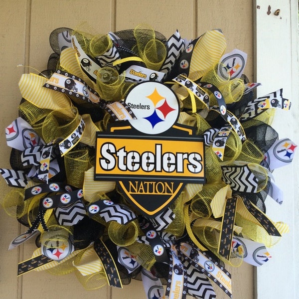 Steeler Wreath, Steeler Deco Mesh Wreath, Steeler Ribbon, Steeler ...