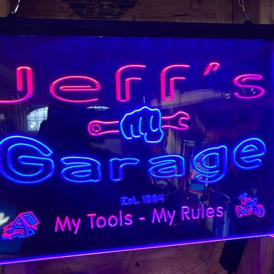 Personalized Your Name Est Year Theme Garage Man Cave Deco Dual Color ...