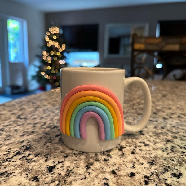 Colorful 3d Coffee Mug/ Handmade Ceramic Mug/ Rainbow Mug/ Modern Happy ...