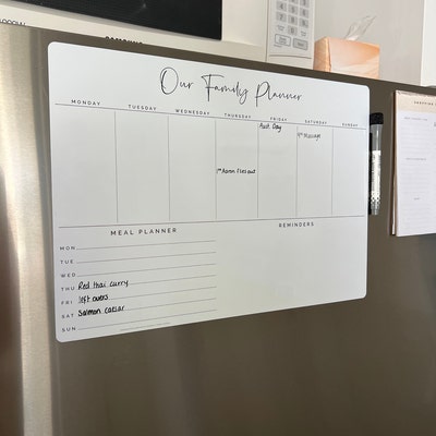 Weekly MEAL Magnetic Fridge Acrylic Planner A3 WHITE UV Print Acrylic Whiteboard Meal Planner ...