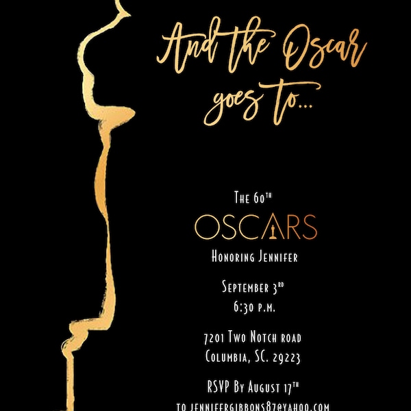 Oscar Party Invitation | and the Oscar Goes to | Oscars Invitation ...