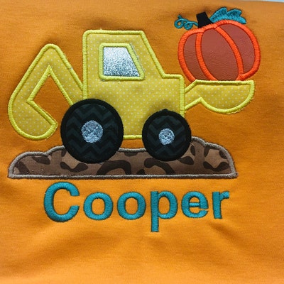 Pumpkin Digger Backhoe Excavator Applique Digital Machine Embroidery ...