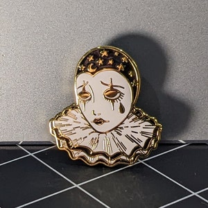 Sad Pierrot Clown Girl Enamel Pin Golden Metal - Etsy
