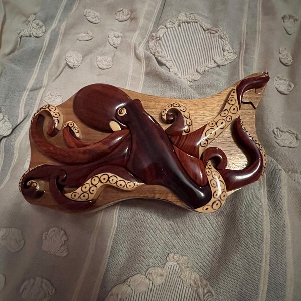 Octopus Lover Gift Handmade Wood Puzzle Box Unique Jewelry Box for Her ...