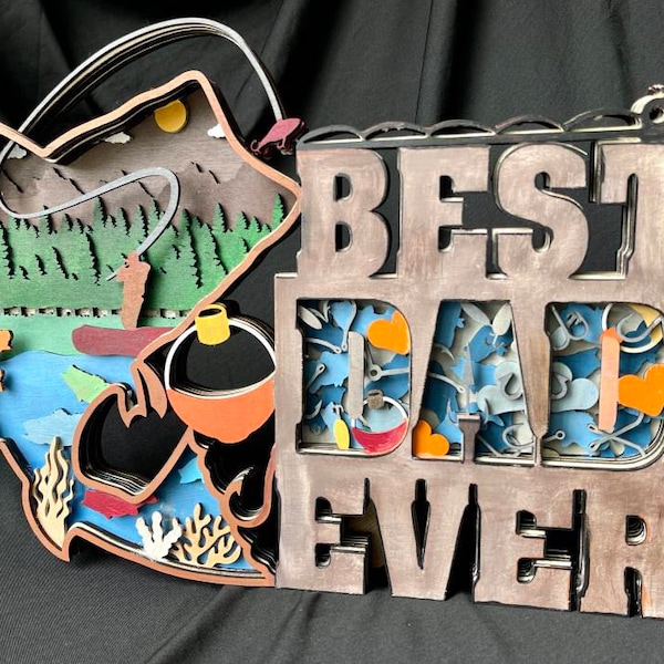 Multilayer Best Dad Ever Scene Art SVG, Fishing Dad Svg, Fishing Scene ...