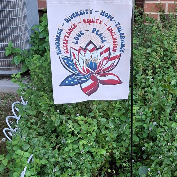 Inspirational Lotus Flower Garden Flag - Patriotic American Flag Colors ...