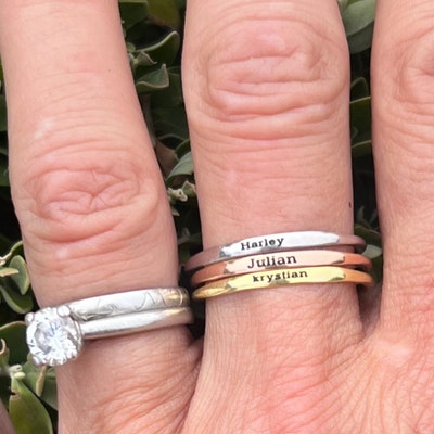 14k GOLD Custom Stacking Rings, Stackable Name Ring, Dainty Name Ring ...