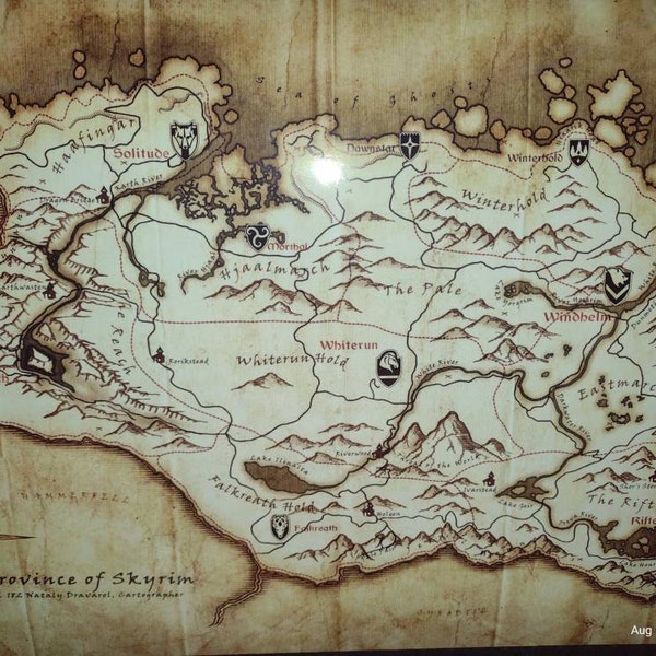 Skyrim Fantasy Map Elder Scrolls Wall Art Tamriel Print Poster Gift ...
