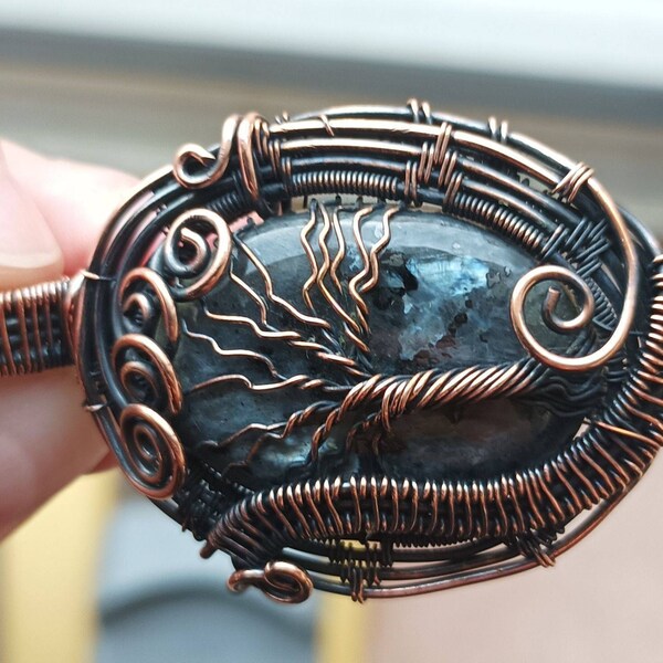 Gorgeous Golden Sheen Obsidian Gemstone Copper Wire Wrap Pendant ...