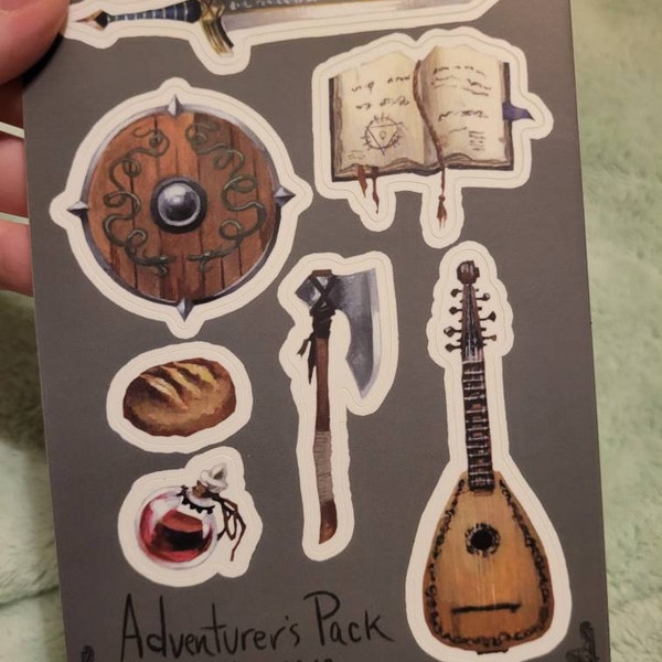 Adventurer's Pack Sticker Sheet, Vinyl Stickers, D&D Stickers, Dnd ...