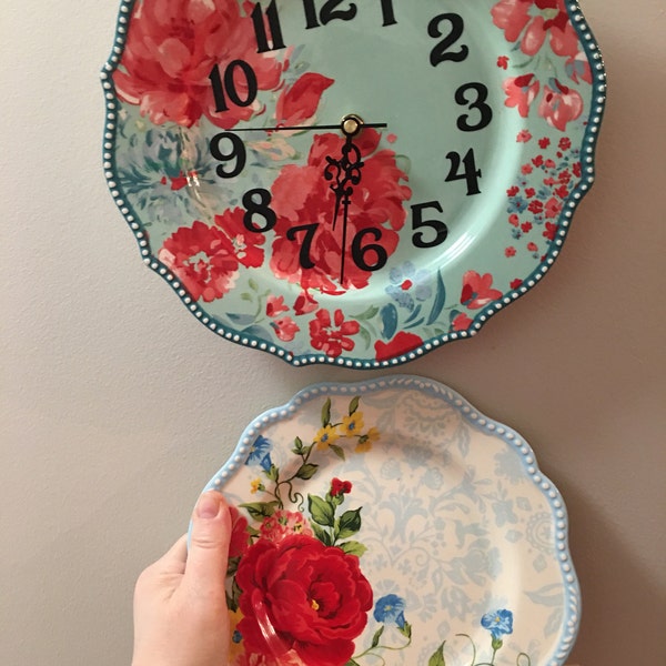 Upcycled Pioneer Woman Kitchen Plate Clock, GORGEOUS GARDEN ,stoneware ...