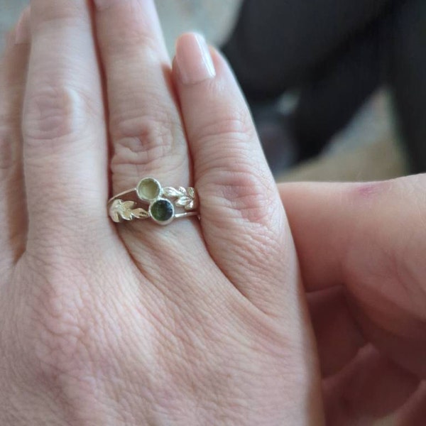Natural Raw Moldavite With Libyan Desert Glass Ring | Mix Stone Ring ...