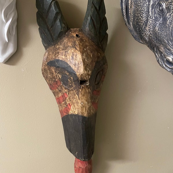 Vintage Carved Mask, Hand Carved, Black Mask, Wall Hanging ...