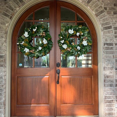 Magnolia Wreath for Front Door With Realistic White Magnolia Blooms ...