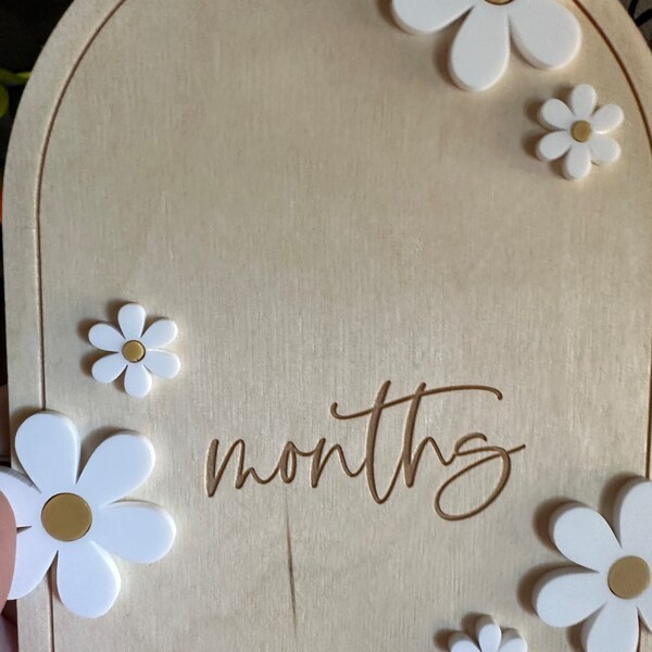 Wooden Daisy Flower Arched Milestone Cards | Custom Name Set | Monthly ...