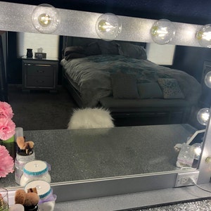 Gold Glitter Vanity Mirror With Lights 32 X 28 | Etsy