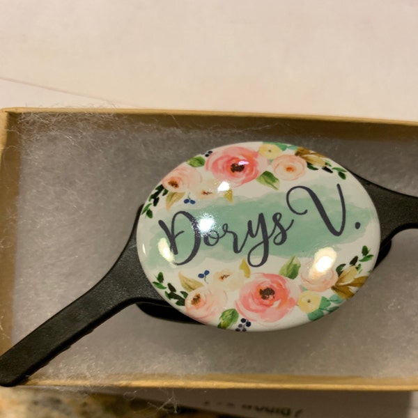 Floral Stethoscope ID Tag - Pink and Mint Yoke Style Stethoscope ID Tag ...