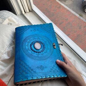 Large Handmade Embossed Blue Leather Journal Notebook With - Etsy