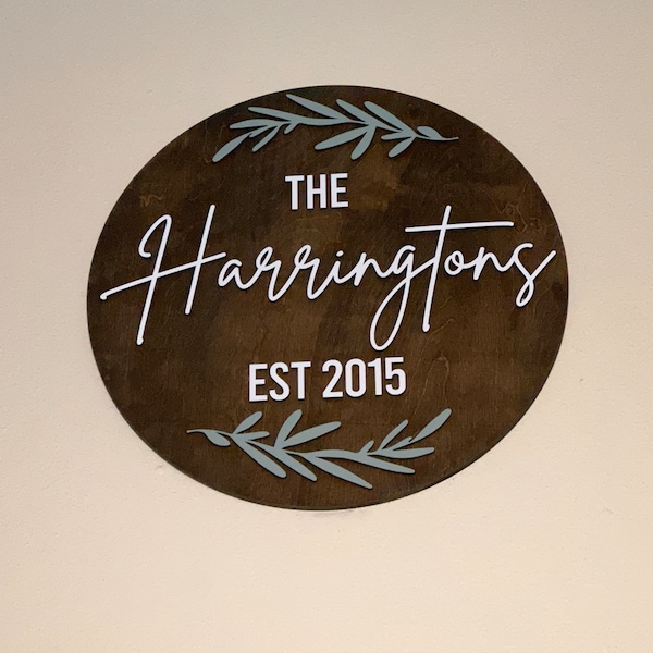 Round Last Name Sign, Round Wedding Sign, Established Sign, Wedding ...