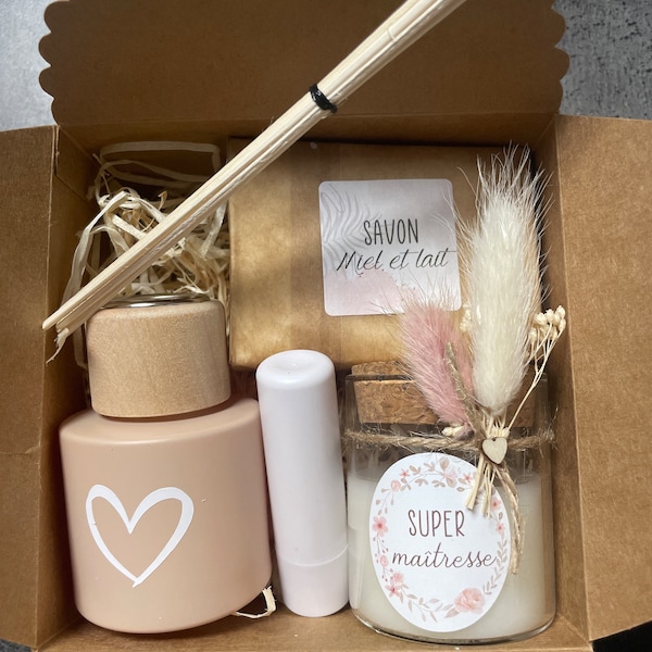 Coffret cadeau DIFFUSEUR + bougie fleurs séchées + baume à lèvres - fin ...