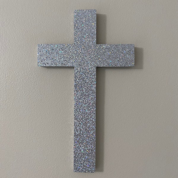 SILVER GLITTER Wall Cross- Decorative, Super Sparkling Octagon/prisma ...