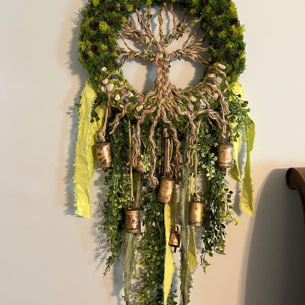 Tree of Life Witch Bells, 5 Inch Mossy Wreath, Home & Door Protection ...