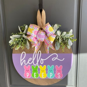 Happy Easter Front Door Decor Easter Welcome Sign Hello Peeps Easter ...