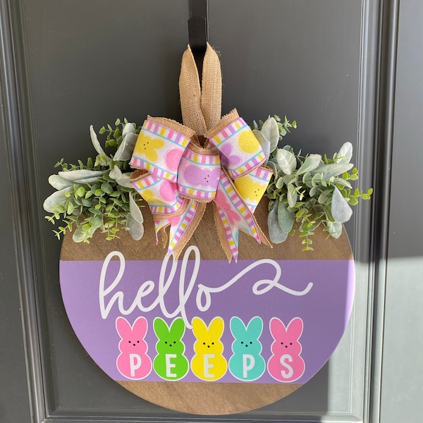 Happy Easter Front Door Decor | Easter Welcome Sign | Hello Peeps ...