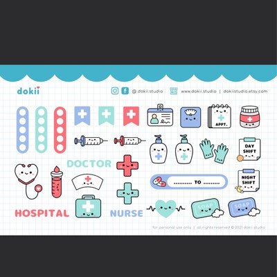 Kawaii Hospital & Medical Digital Sticker Pack Cute Medical Goodnotes ...