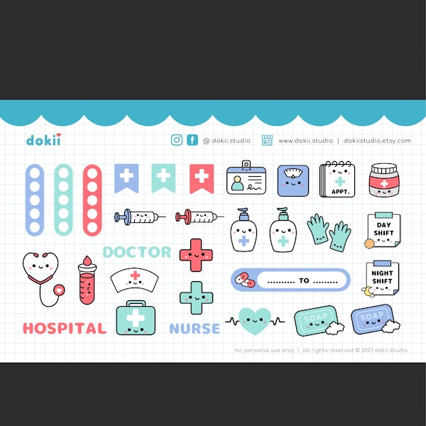 Kawaii Hospital & Medical Digital Sticker Pack | Cute Medical Goodnotes ...