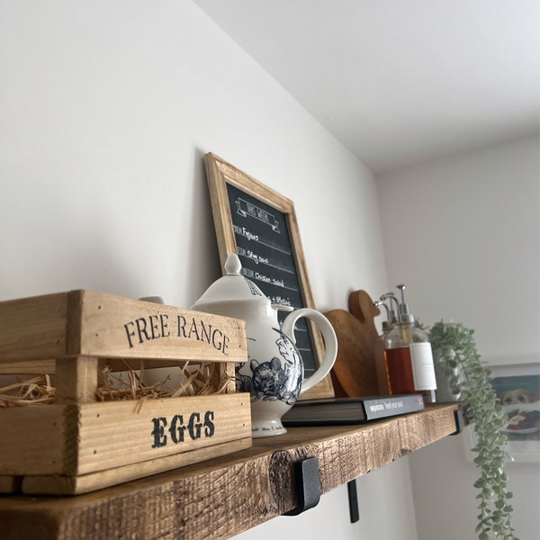 Extra Deep Handmade Rustic Shelf With Black Down Brackets (31cm Depth ...