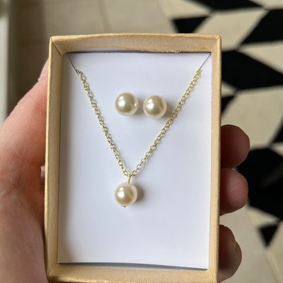 Custom Color Wedding Pearl Gift SET Pearl Necklace Earrings Bridesmaid ...