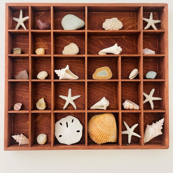 Unfinished Wooden Display With 28 Compartments Shadow Box Unpainted ...