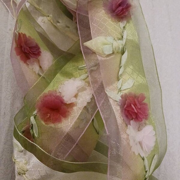 2 Yards Woven Rococo Ribbon Trim With Rose Flower Budsdecorative Floral ...