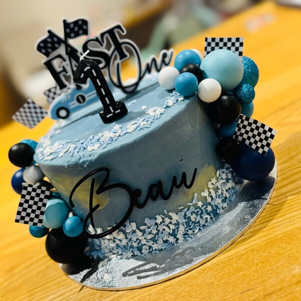 Acrylic Fast One Cake Topper, Personalised First Birthday Cake Topper ...