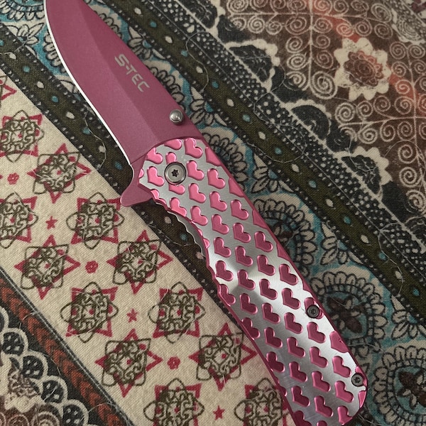 9 Rainbow Rose Engraved Cute Spring Assisted Open Blade Folding Pocket ...