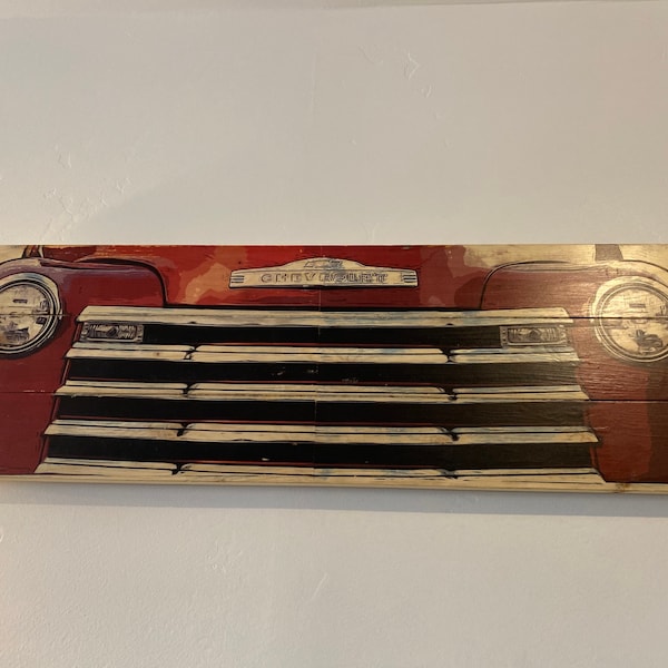 Large '49 Chevy Pick-up Truck Wall Art on Solid Wood Boards - 32" X 11 ...