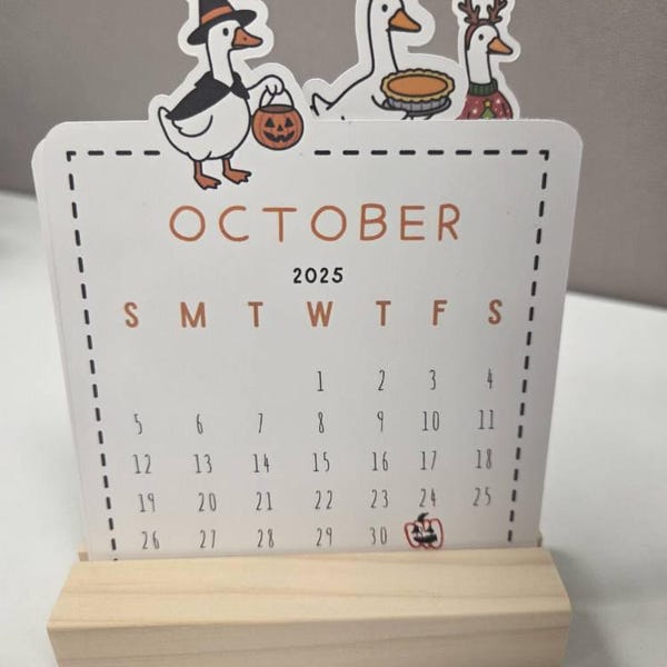 2026 & 2027 Silly Goose Mini Desk Calendar, Wooden Base Desk Calendar ...