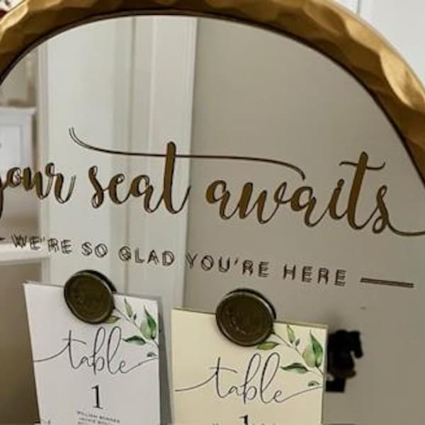 Your Seat Awaits Mirror Decal Wedding Mirror Sticker Seating Plan Vinyl ...