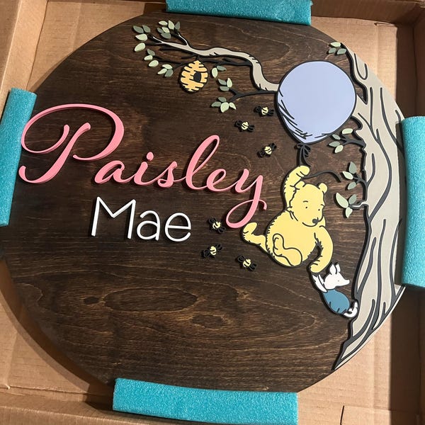 Winnie the Pooh Nursery Name Sign, 3D Kids Room Decor, Custom Wooden ...